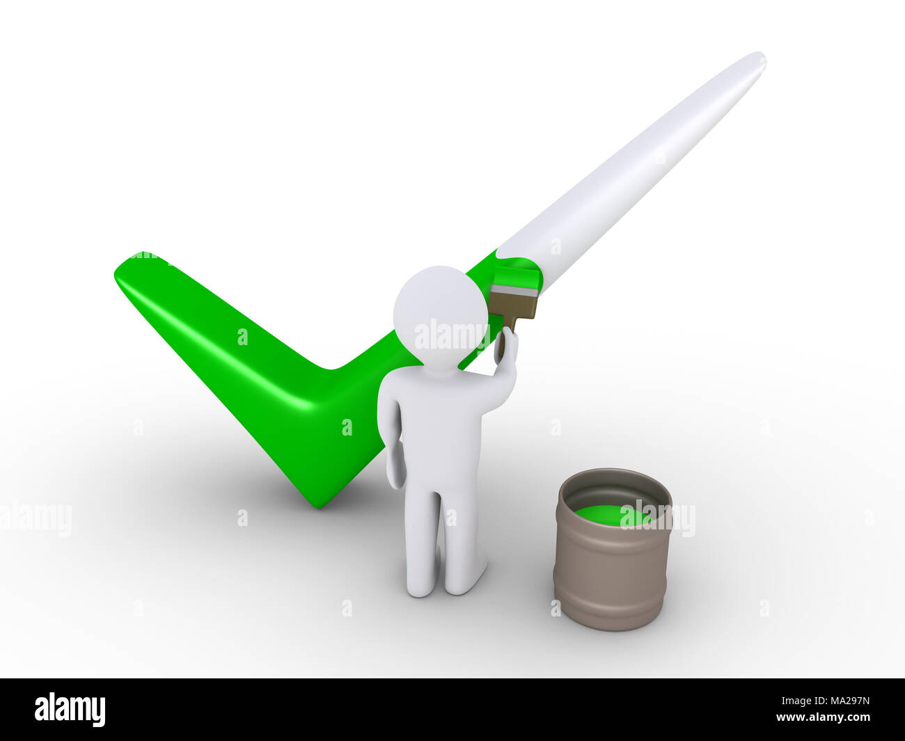 3d person with paintbrush is painting a check mark Stock Photo - Alamy