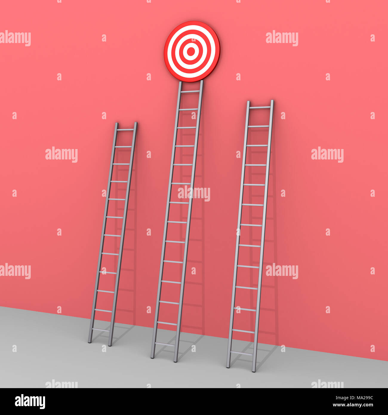 3d ladders but only the bigger leads to the target Stock Photo - Alamy