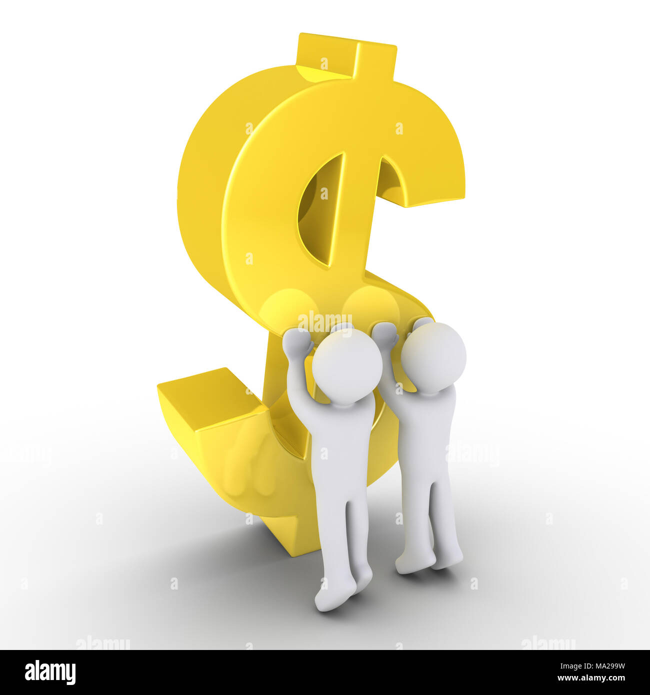 Two 3d persons are raising a big dollar symbol Stock Photo - Alamy