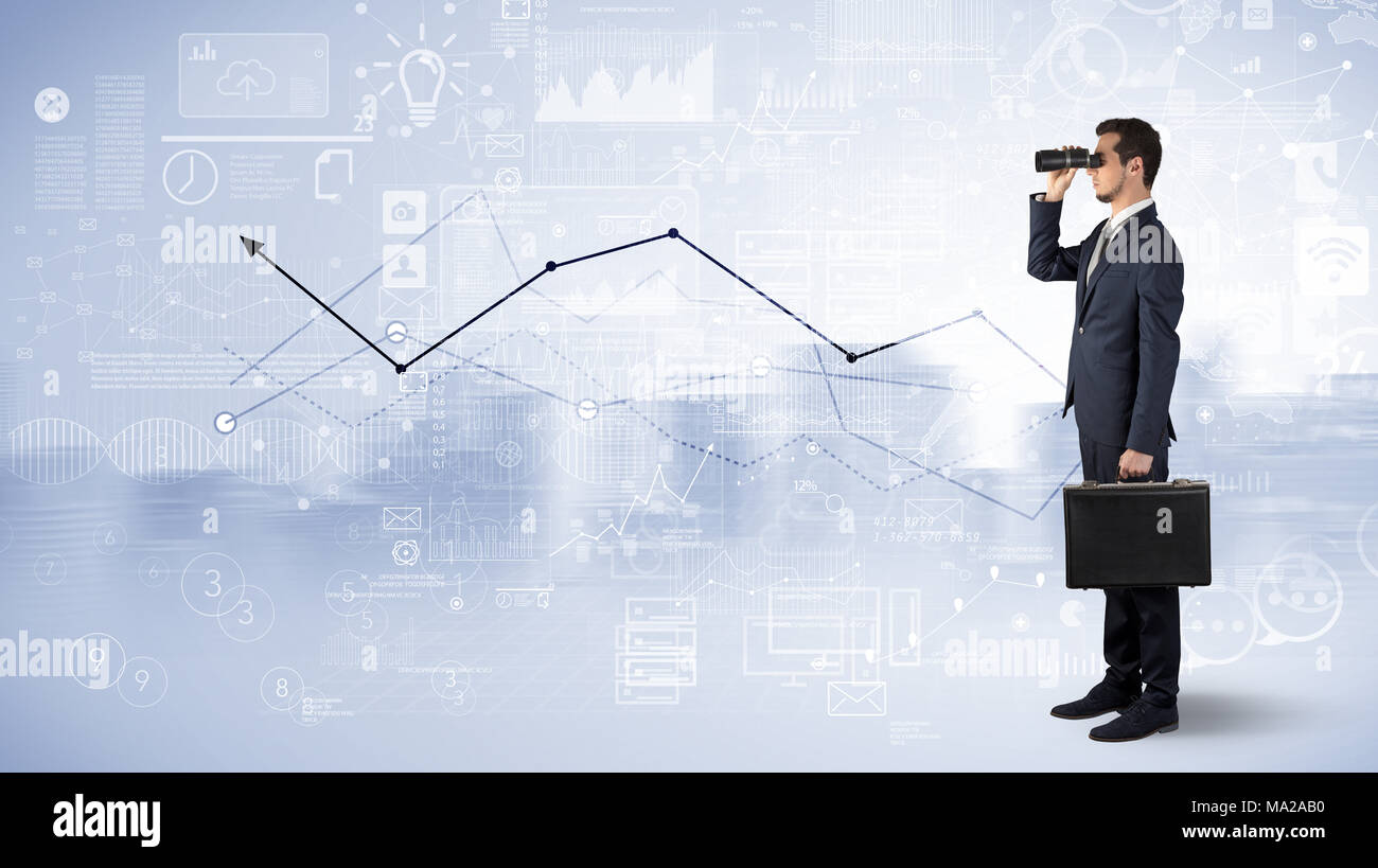 Businessman looking forward through binoculars with increase concept ...