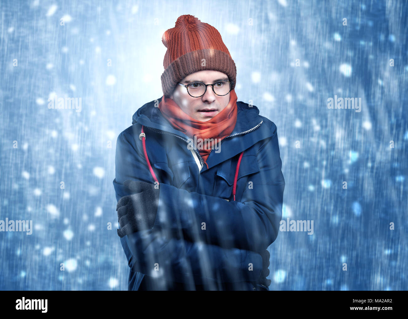 Coat gloves shivering cold hi-res stock photography and images - Alamy