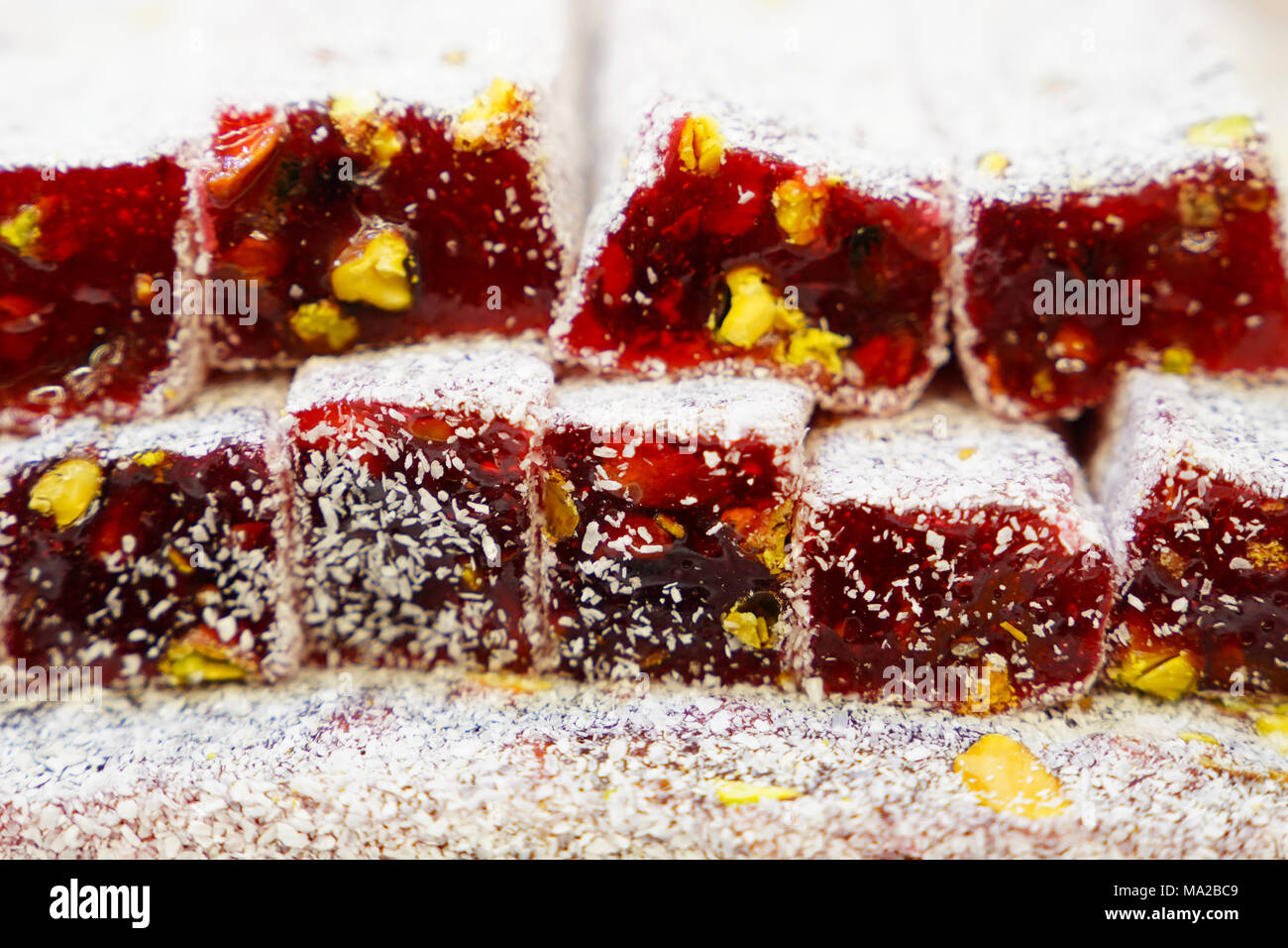 Photo in selective focus of Turkish delight closeup Stock Photo - Alamy