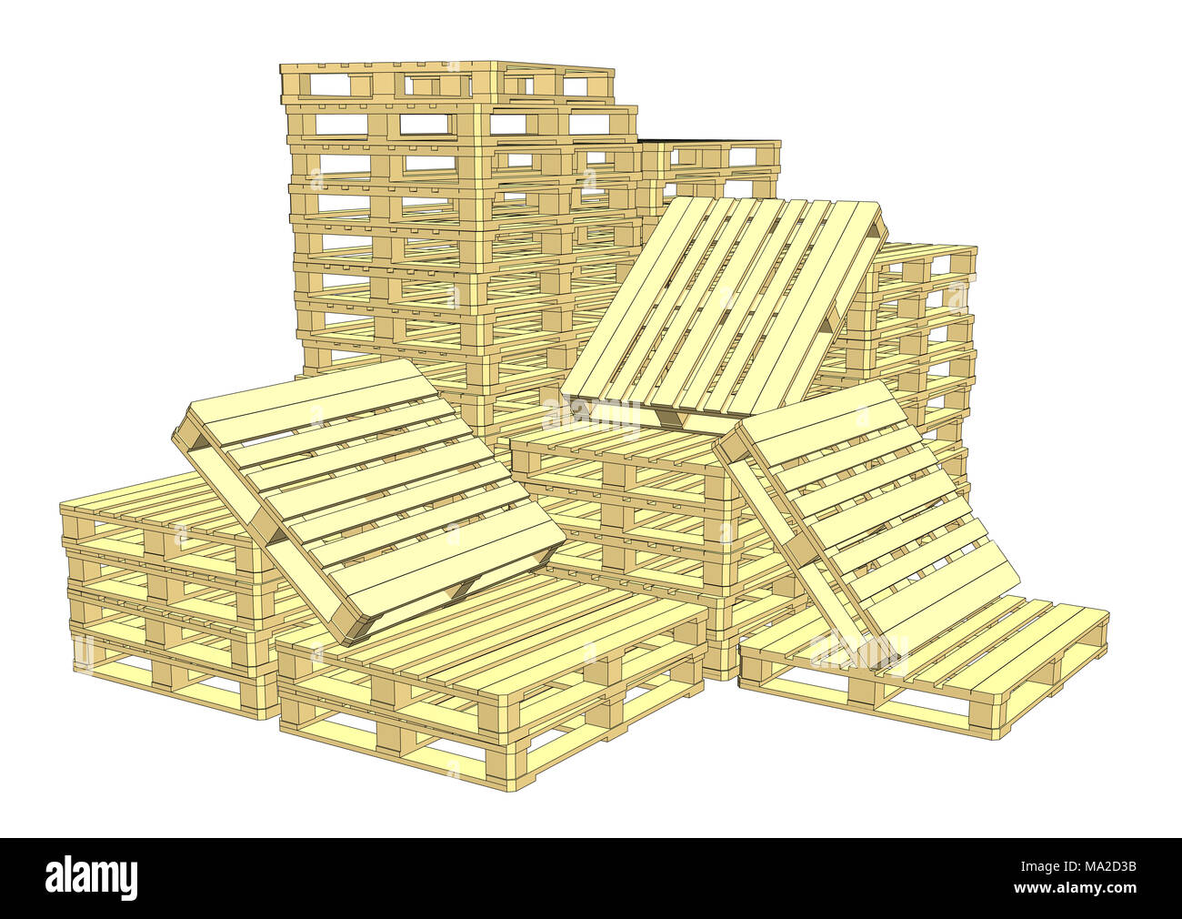 Wooden pallets. Isolated on white. 3d illustration Stock Photo - Alamy