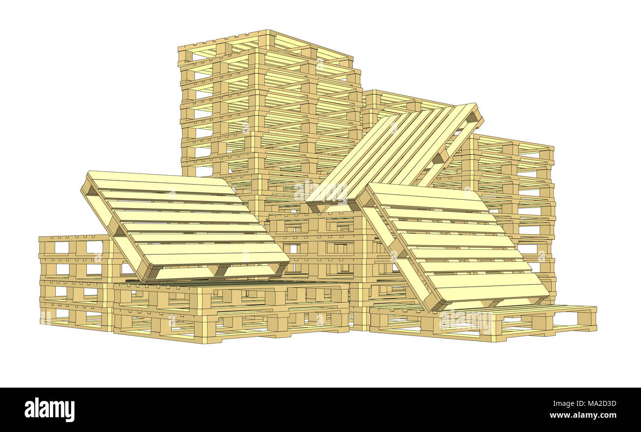 Wooden pallets. Isolated on white. 3d illustration Stock Photo - Alamy