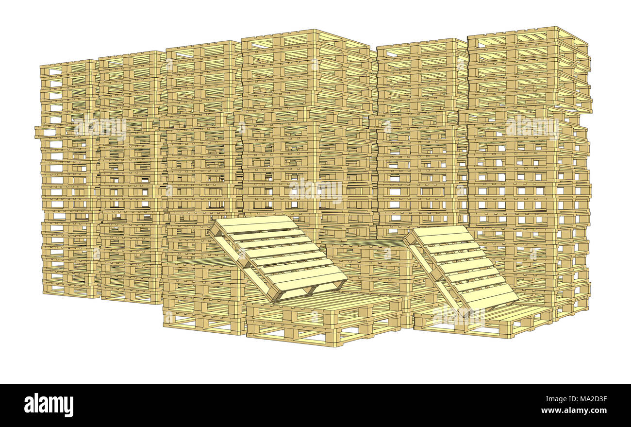 Wooden pallets. Isolated on white. 3d illustration Stock Photo - Alamy