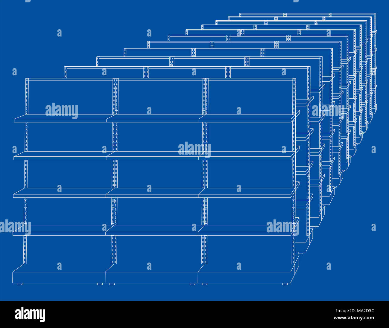 Racks with shelves sketch. 3d illustration. Wire-frame style Stock ...