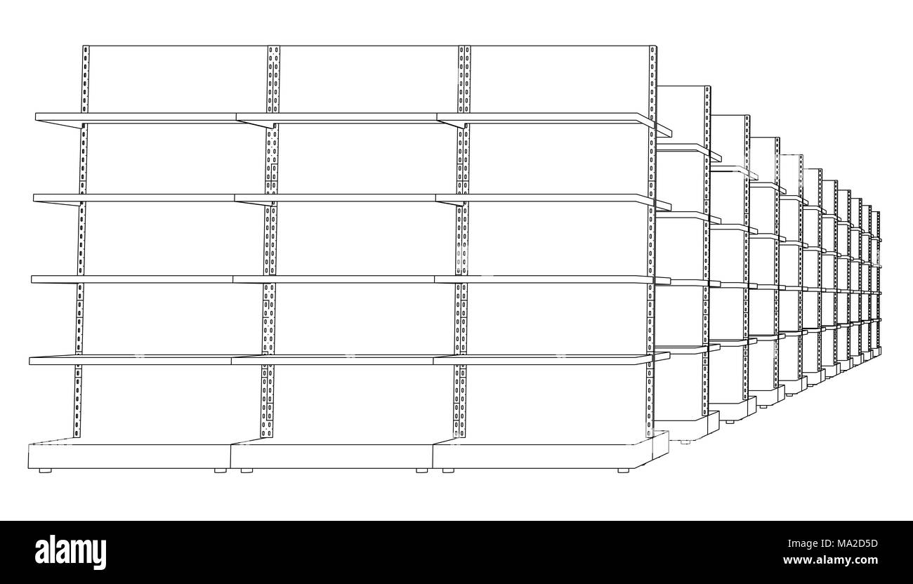 Racks with shelves sketch. 3d illustration. Wire-frame style Stock ...