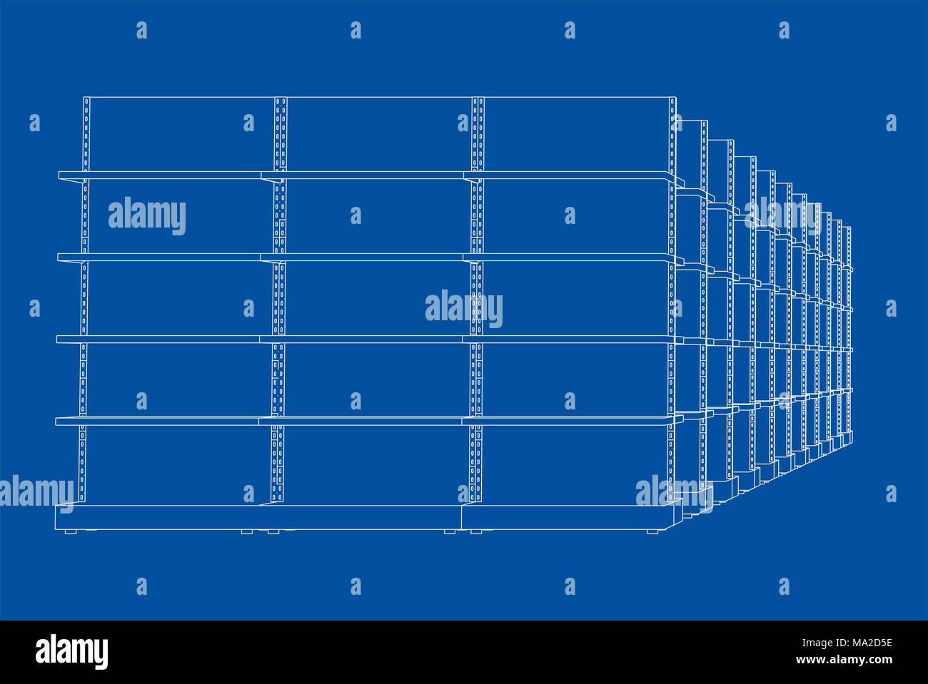 Racks with shelves sketch. 3d illustration. Wire-frame style Stock ...