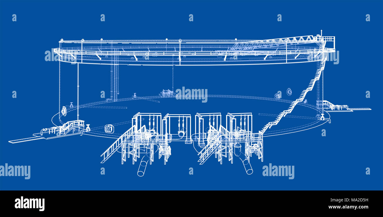 Oil storage tank. 3d illustration. Wire-frame style Stock Photo - Alamy