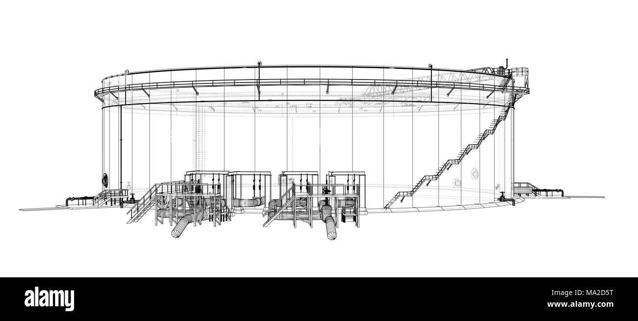 Oil storage tank. 3d illustration. Wire-frame style Stock Photo - Alamy
