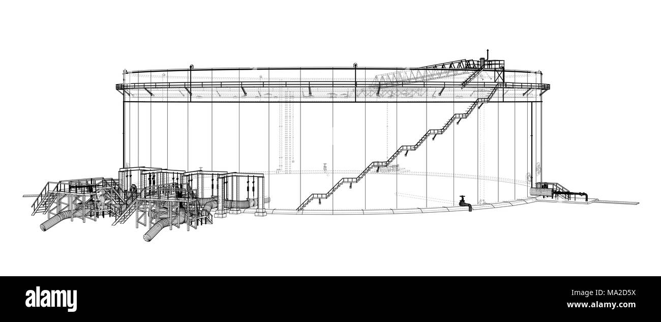 Oil storage tank. 3d illustration. Wire-frame style Stock Photo - Alamy