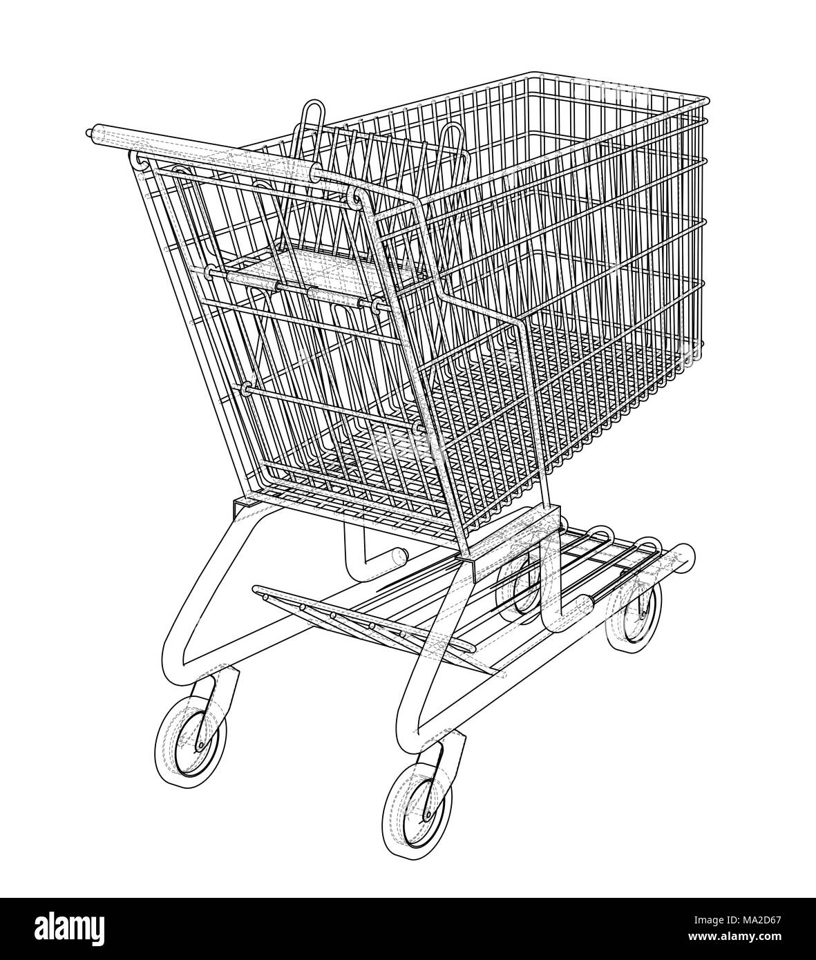 Sketch shopping trolley. 3d illustration. Wire-frame style Stock Photo ...