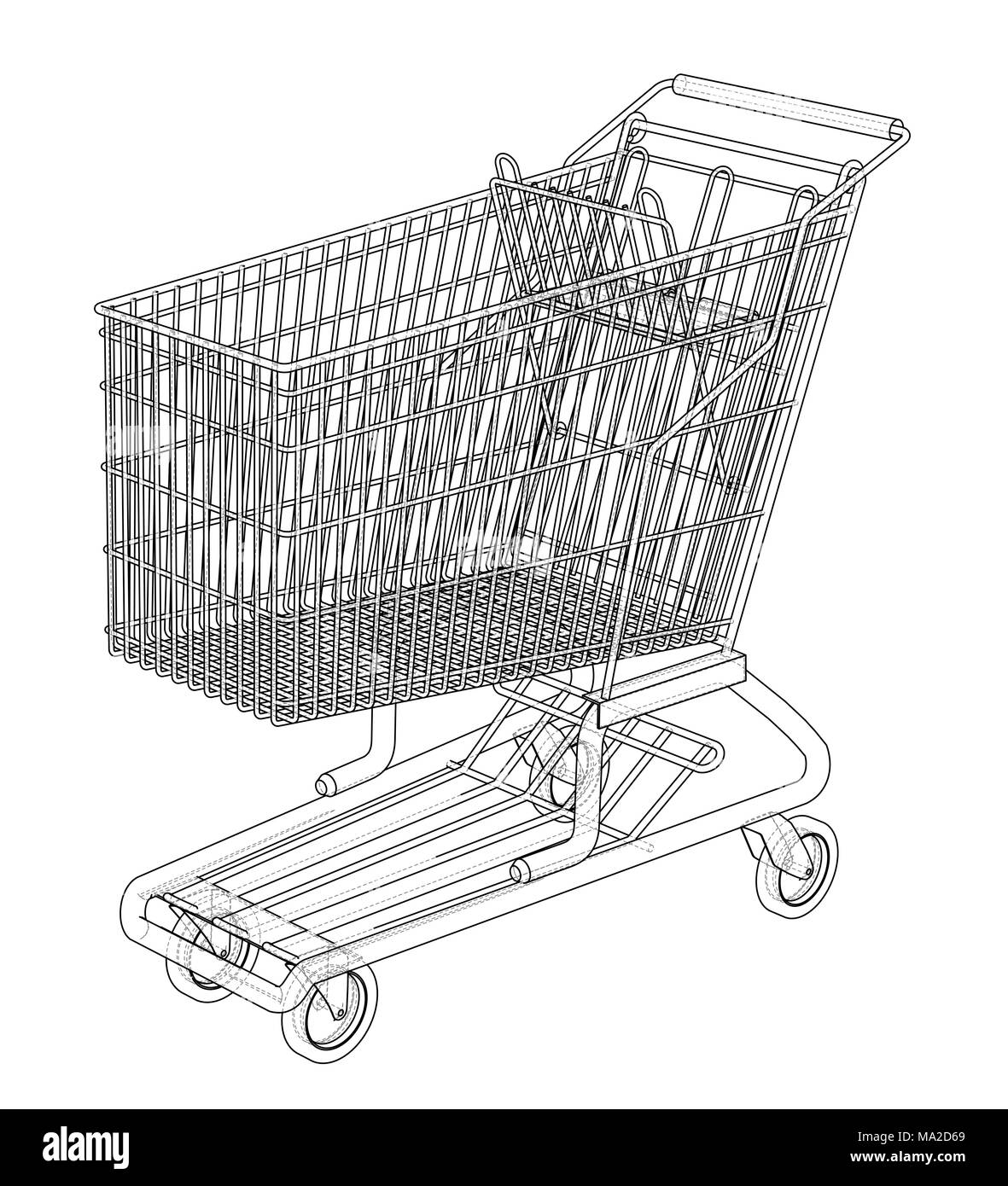 Sketch shopping trolley. 3d illustration. Wire-frame style Stock Photo ...