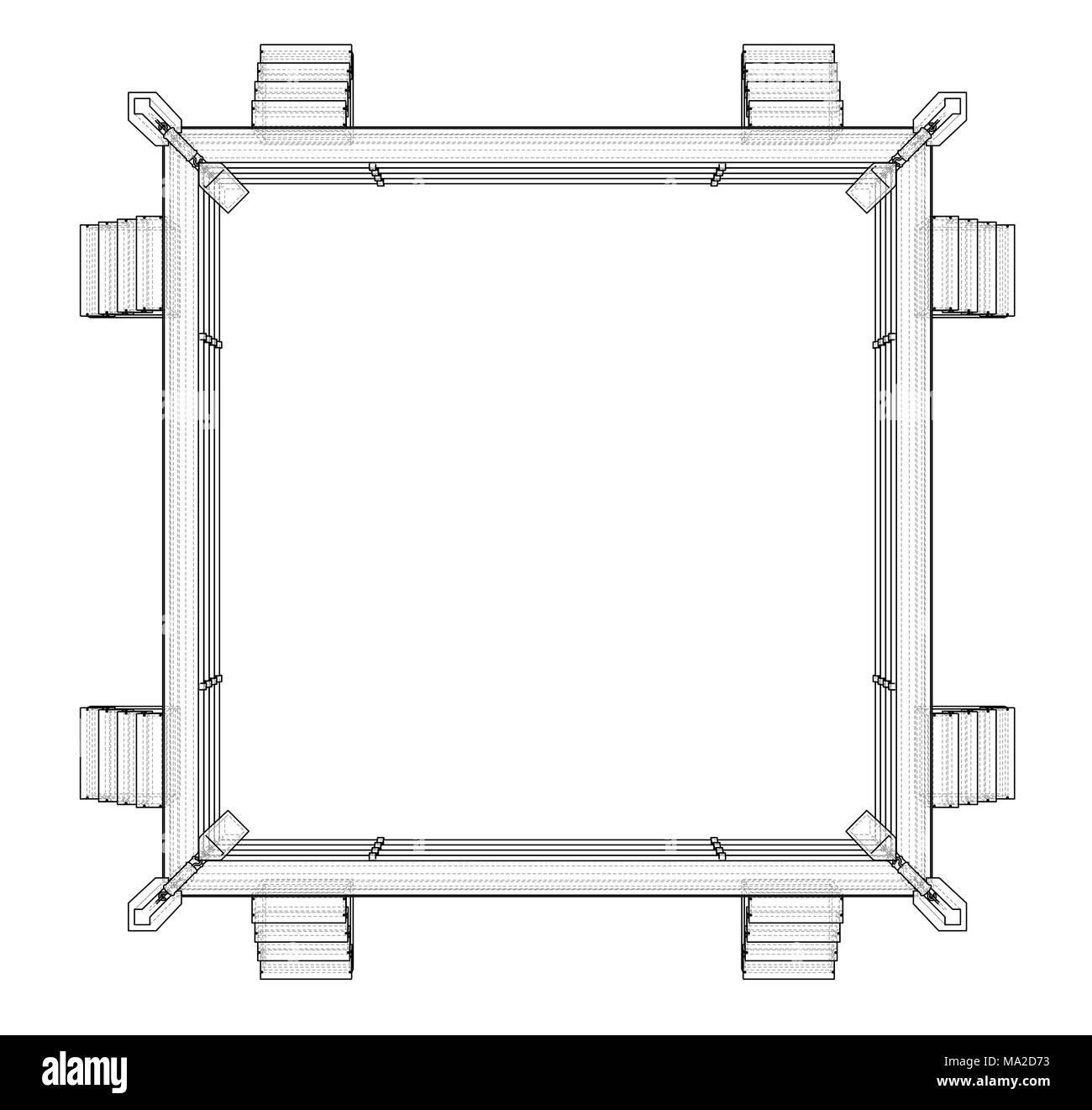 Boxing ring on white background. 3d illustration. Wire-frame style ...