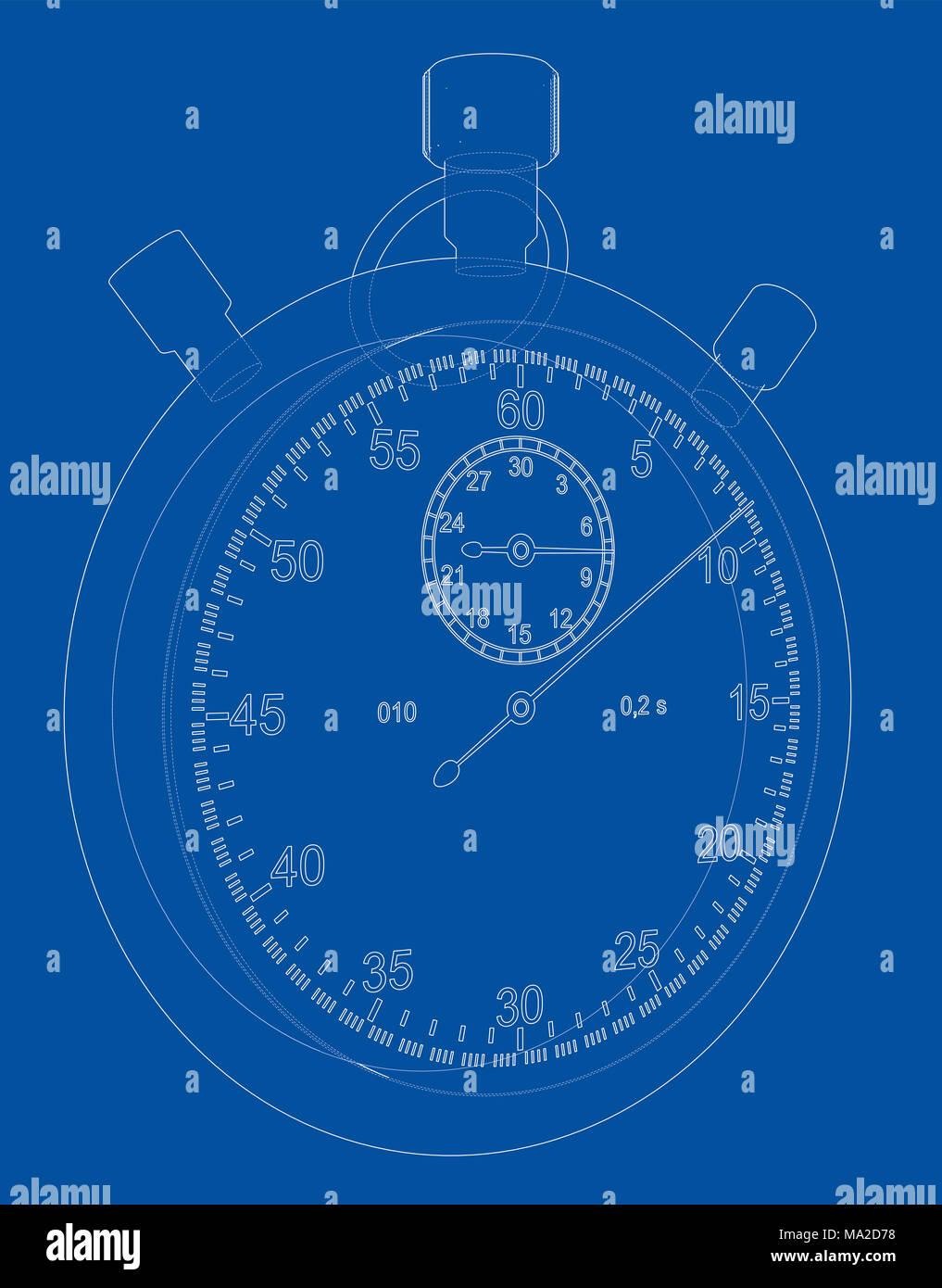 Stopwatch or timer sketch. 3d illustration. Wire-frame style Stock ...