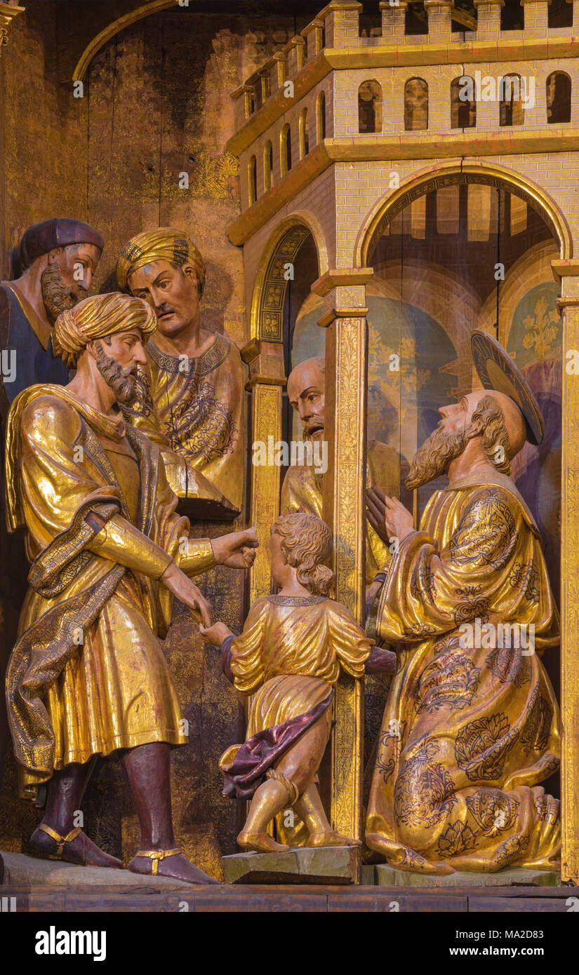 ZARAGOZA, SPAIN - MARCH 3, 2018: The blind St. Paul healed by Annanias ...