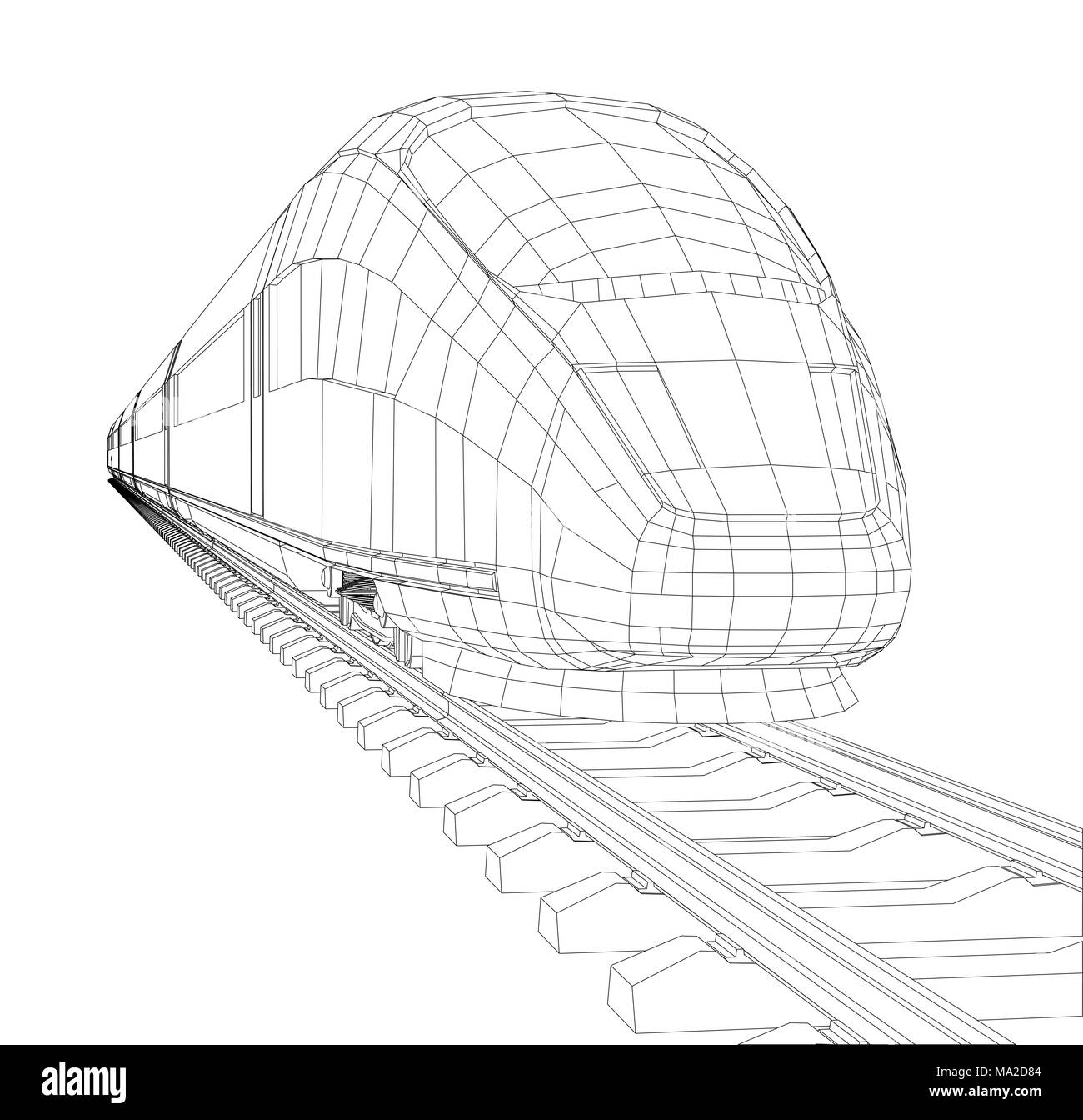 Abstract polygonal high-speed passenger train. Traveling concept. 3d ...