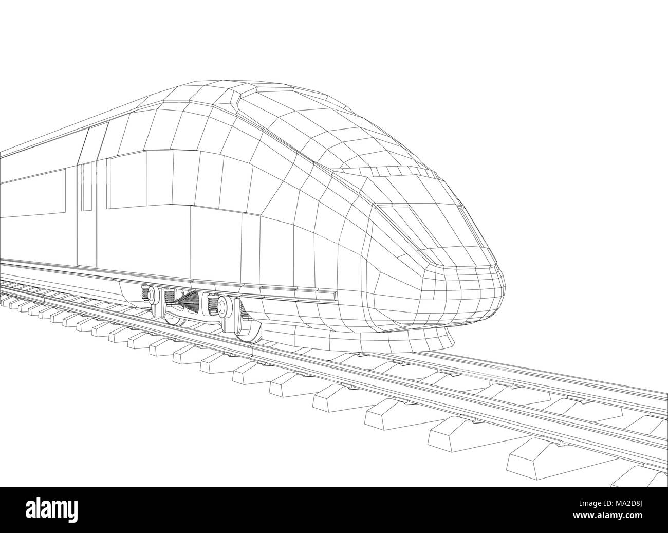 Abstract polygonal high-speed passenger train. Traveling concept. 3d ...