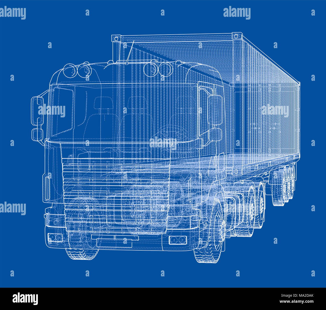 Logistic by Container truck. 3d illustration. Wire-frame style Stock ...