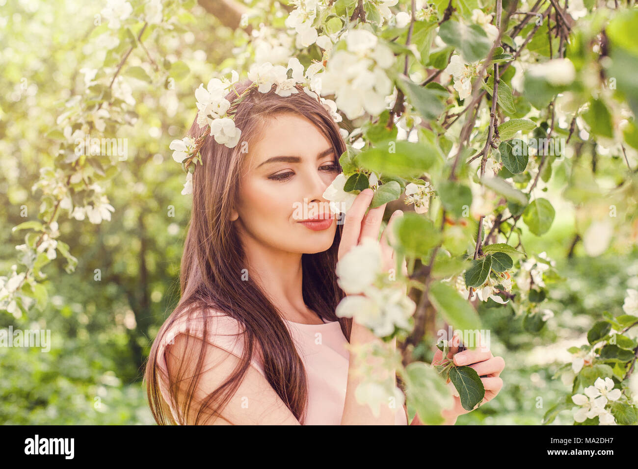 Woman smelling flowers hi-res stock photography and images - Alamy