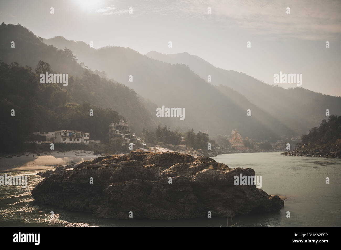 ganges river near rishikesh in india. Beautiful mountain landscape of ...