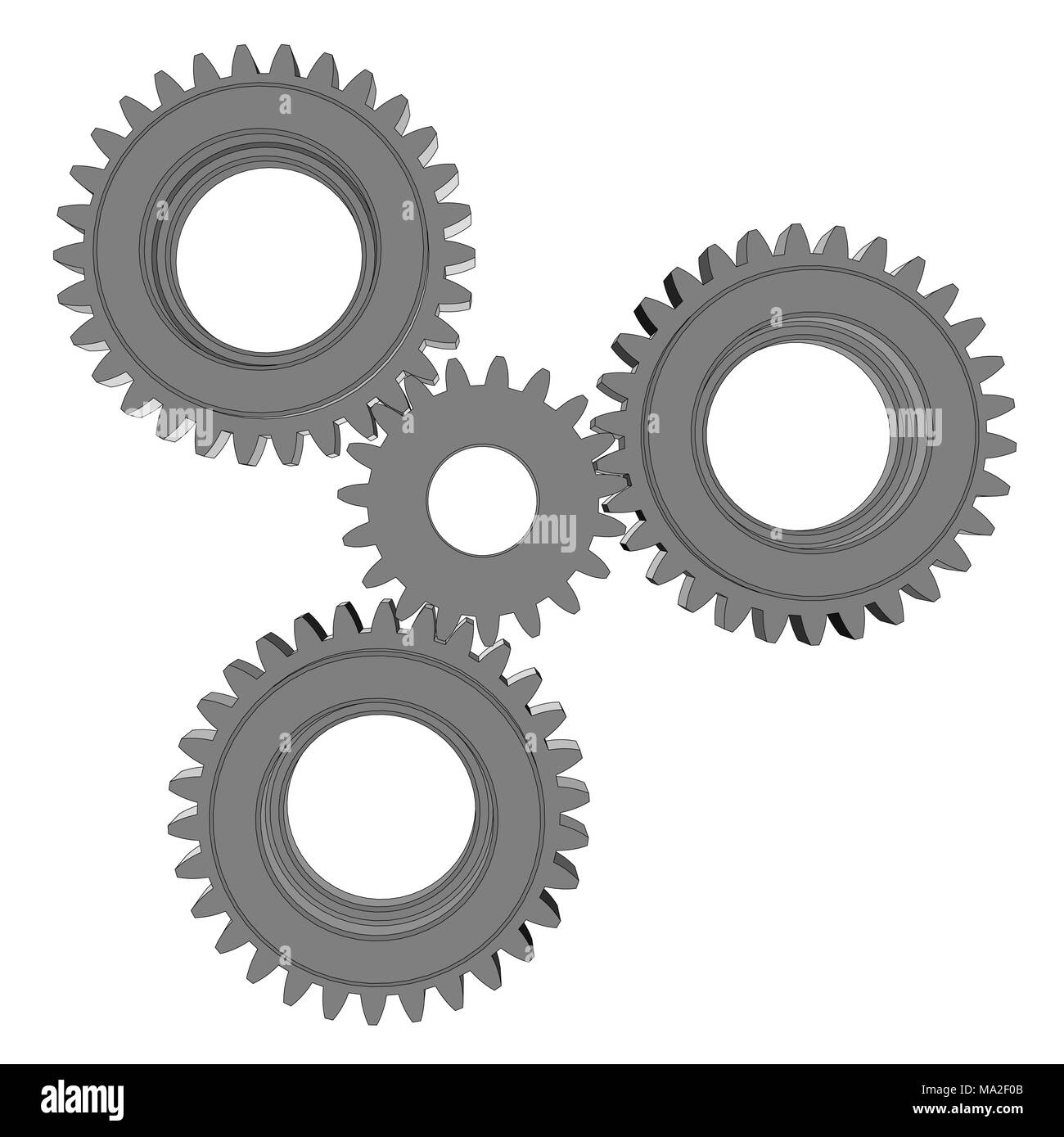 3d illustration of three metal gears. White background Stock Photo - Alamy