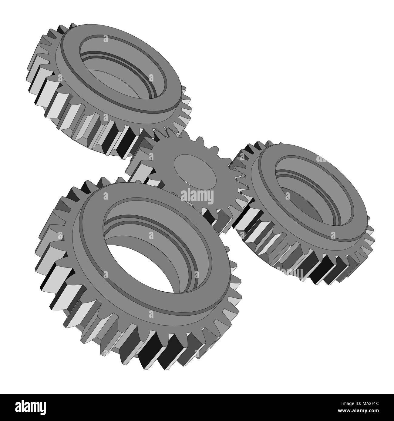 3d illustration of three metal gears. White background Stock Photo - Alamy