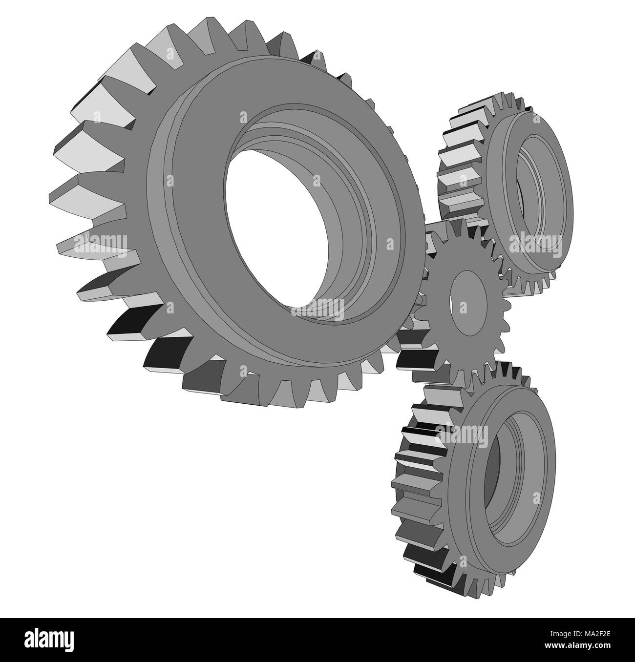 3d illustration of three metal gears. White background Stock Photo - Alamy