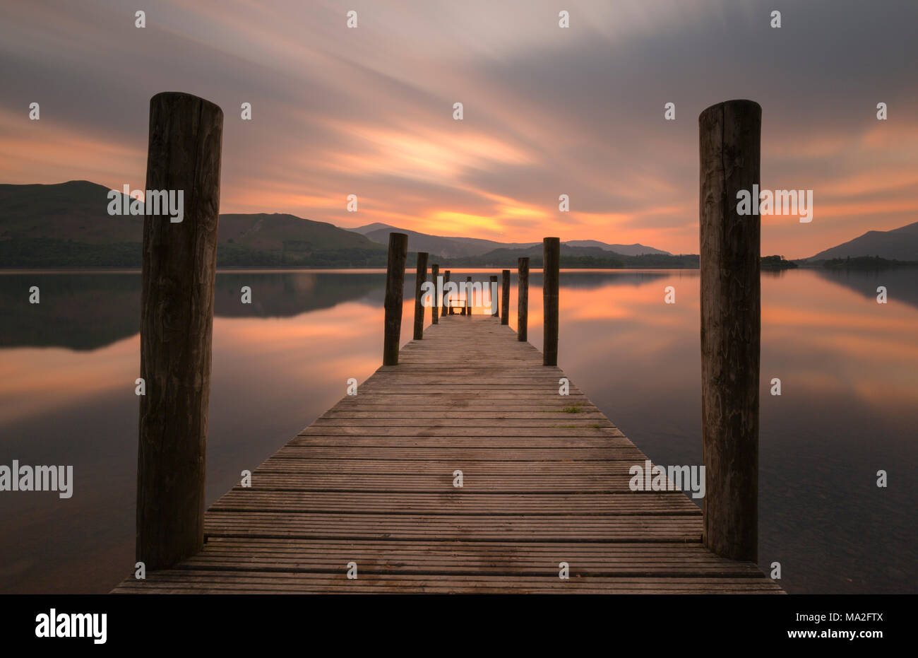 Sunset over Ashness Jetty on Derwent Water Stock Photo - Alamy