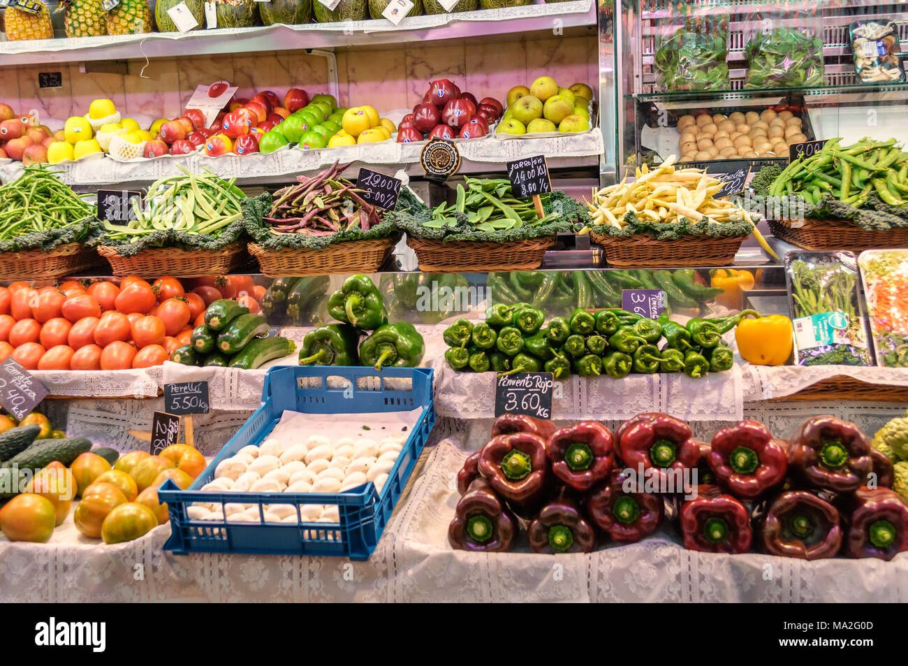 Valencia, Spain - February 24, 2018: Various fruits and vegetables in ...