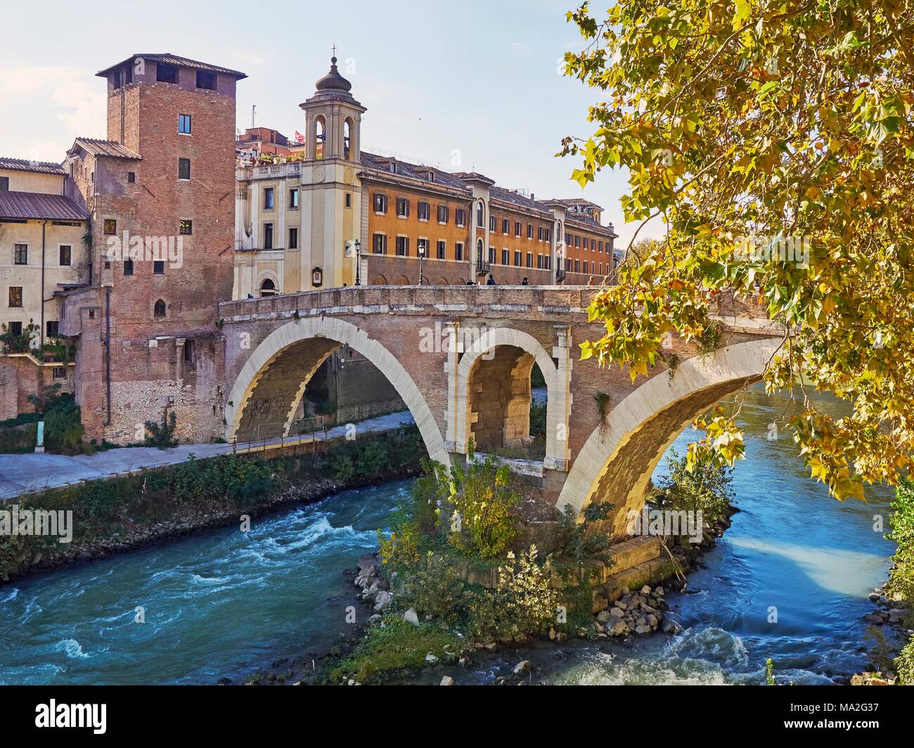 The Fabricius Bridge over the RIver Tiber to the Tiber Island, Rome ...