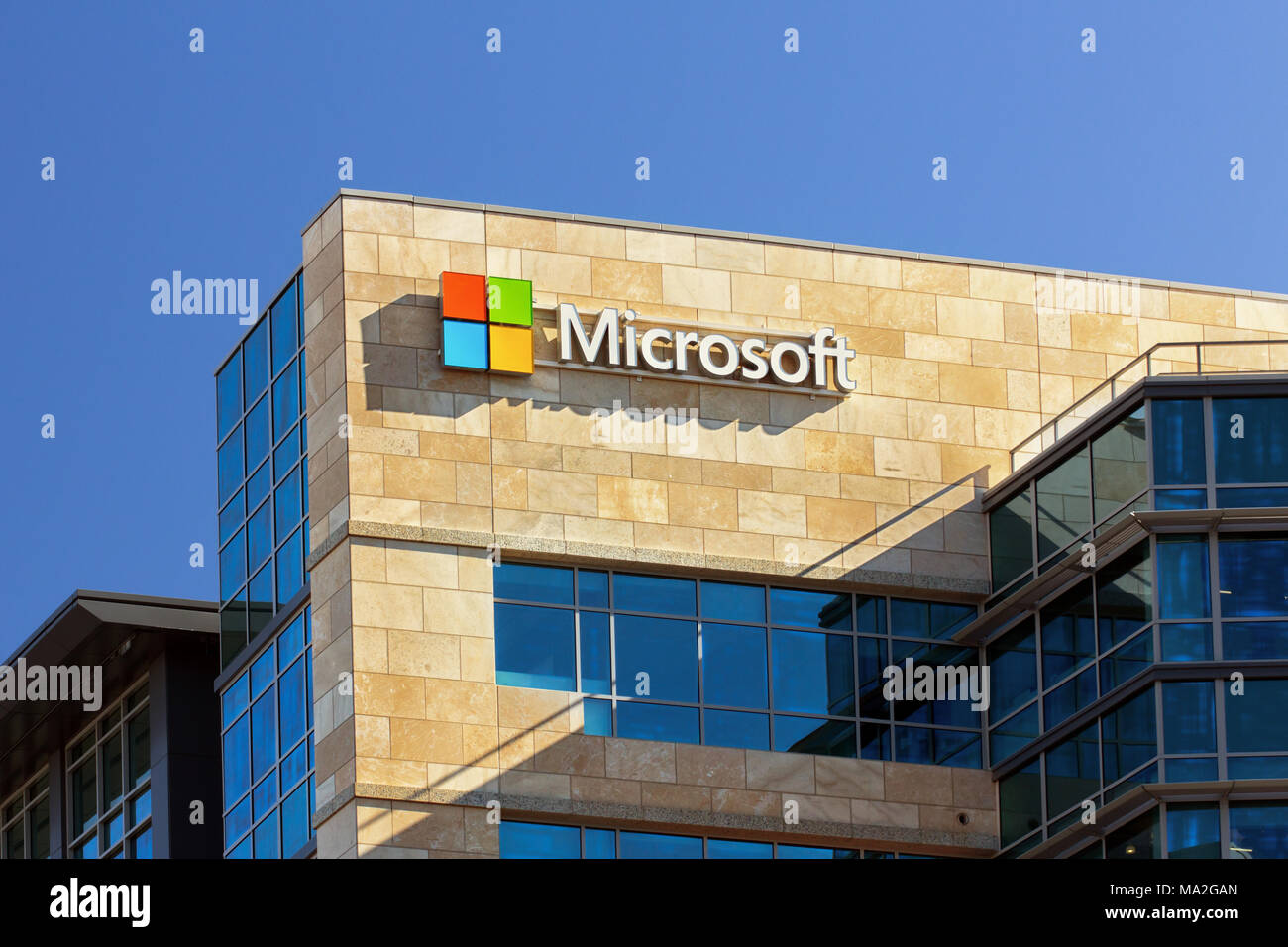 LOS ANGELES, CA/USA - December 6, 2015: Microsoft logo and emblem ...