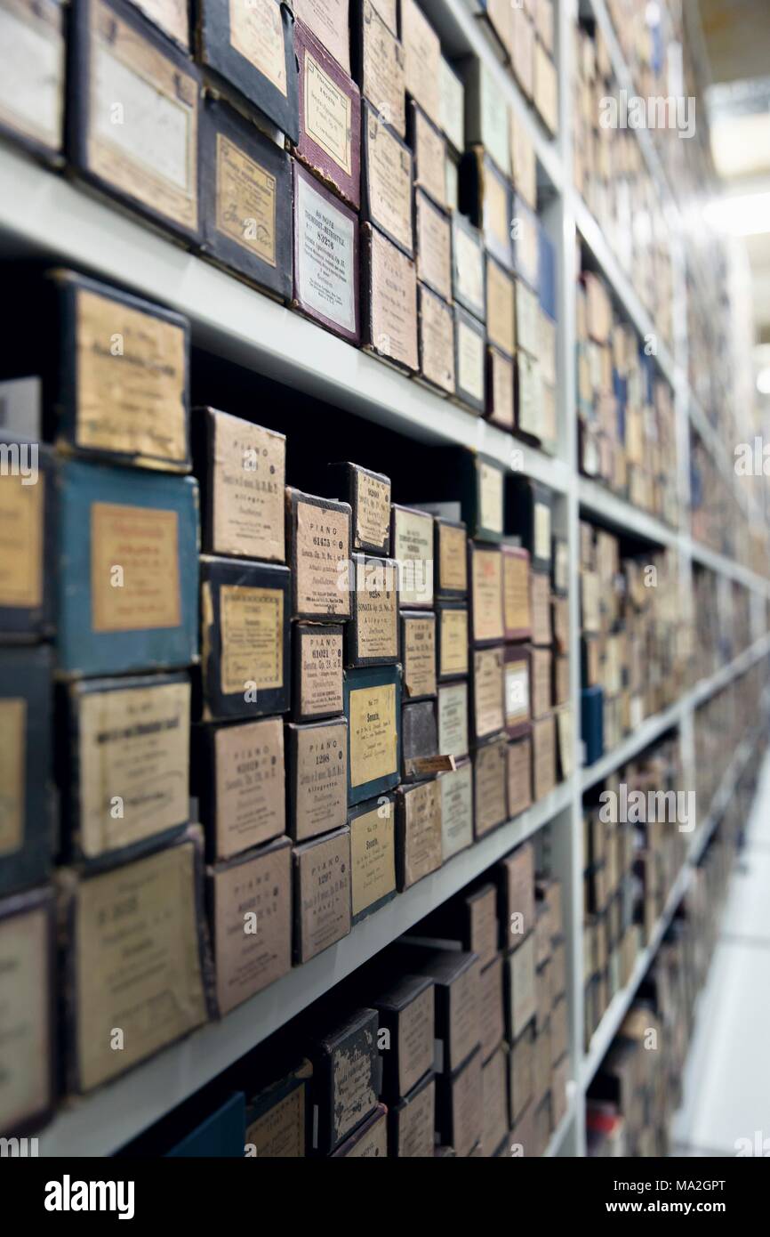 Shelves in the music archive at the German National Library in Leipzig ...