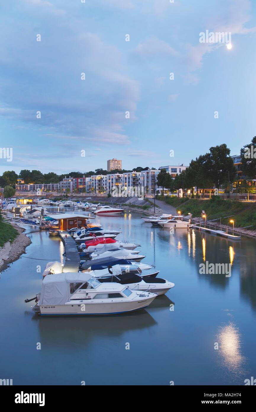 Mainz harbour with berthed boats, Germany Stock Photo - Alamy