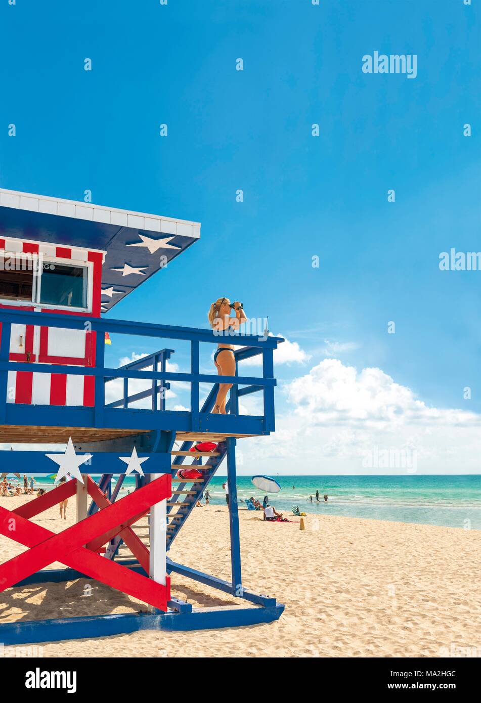 Female lifeguard supervising beach, Florida, USA Stock Photo - Alamy