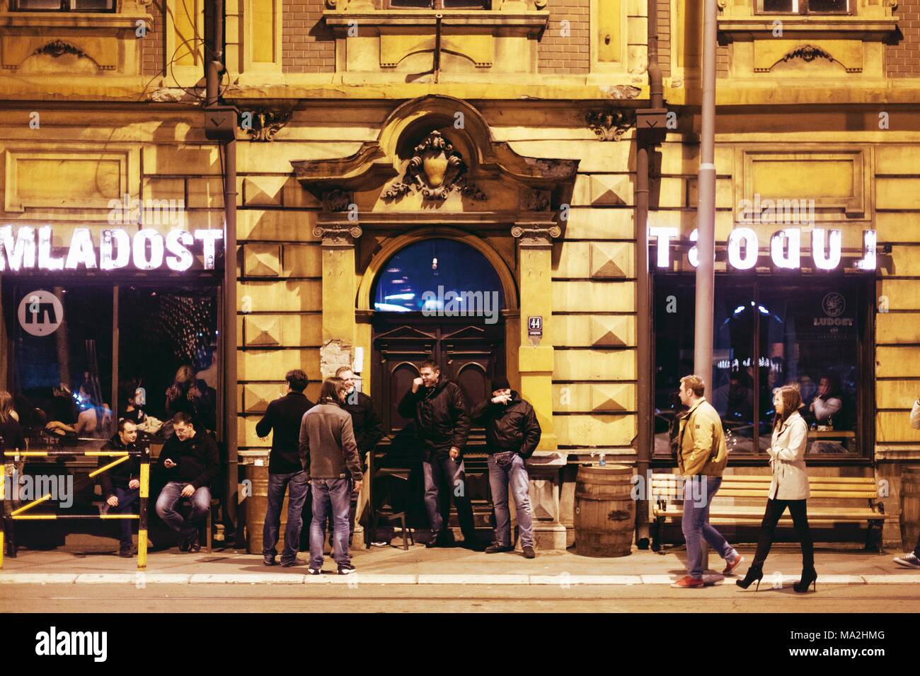Small queue outside nightclub in Belgrade, Serbia Stock Photo - Alamy