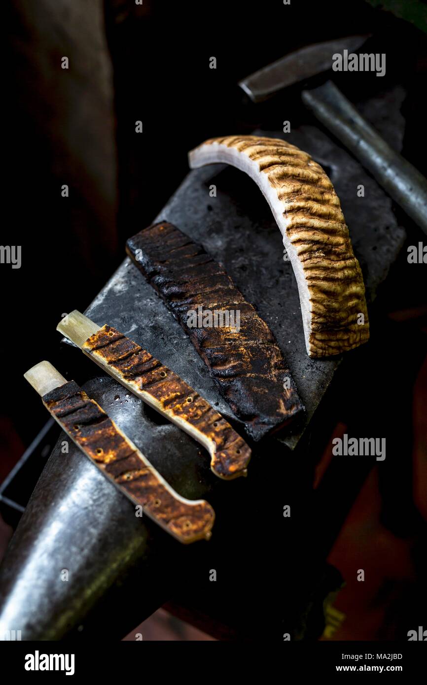 Handmade handles for knives in an Italian knife manufacture Stock Photo ...