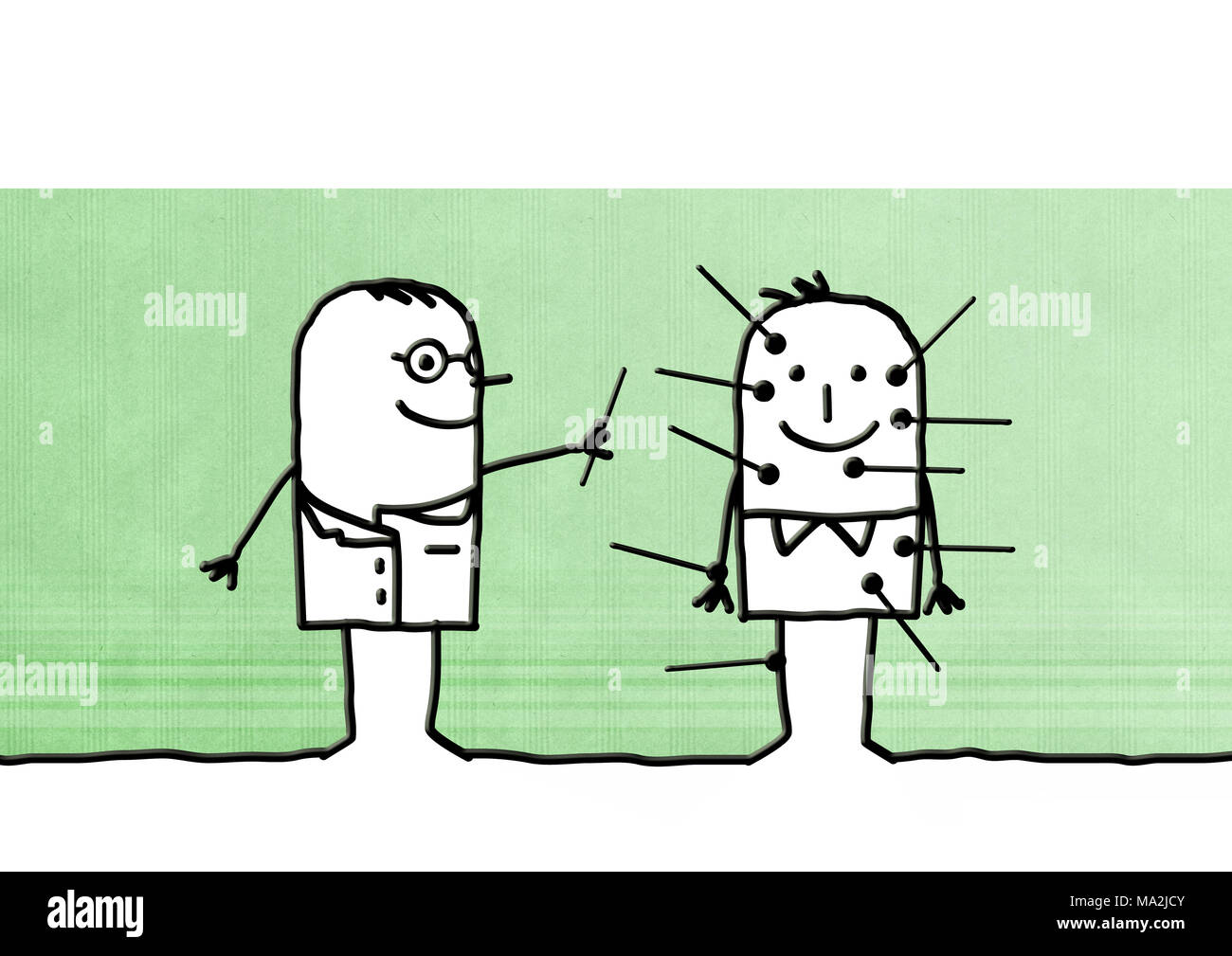 Cartoon doctor with patient and acupuncture Stock Photo - Alamy