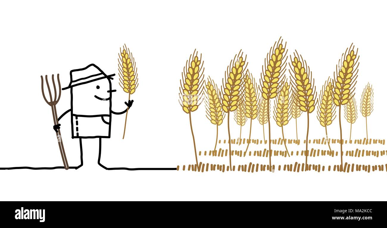 Cartoon Farmer and Wheat Field Stock Vector Image & Art - Alamy