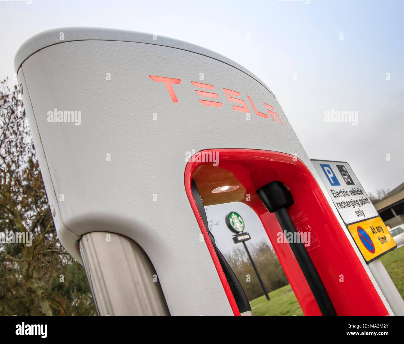 Electric car recharging points at Warwick Service Station on the M40 ...