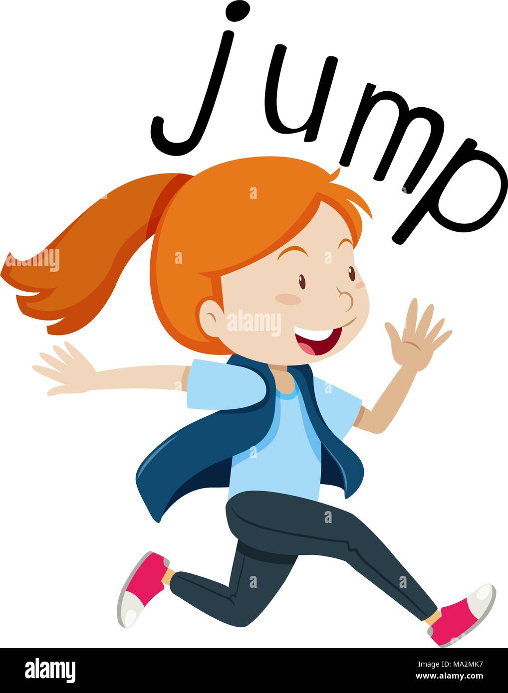Wordcard for jump with girl jumping illustration Stock Vector Image ...