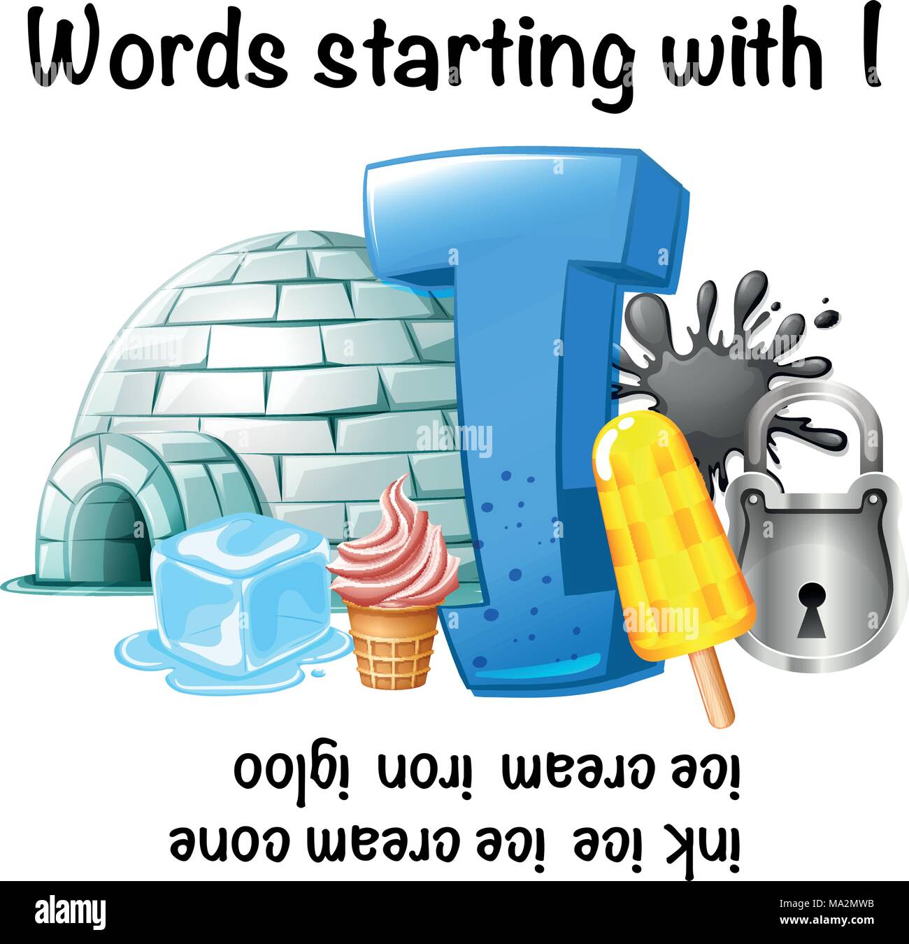 English worksheet for words starting with I illustration Stock Vector ...