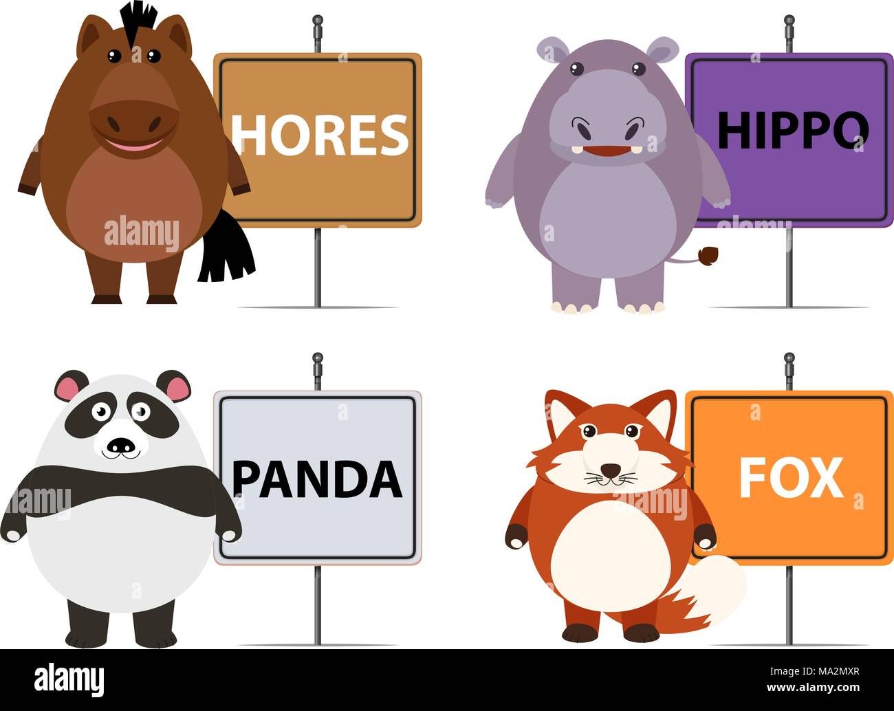 Wild animals and names on the signs illustration Stock Vector Image ...