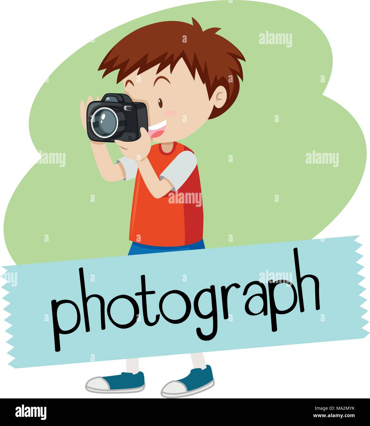 Wordcard for photograph with boy taking picture with camera ...