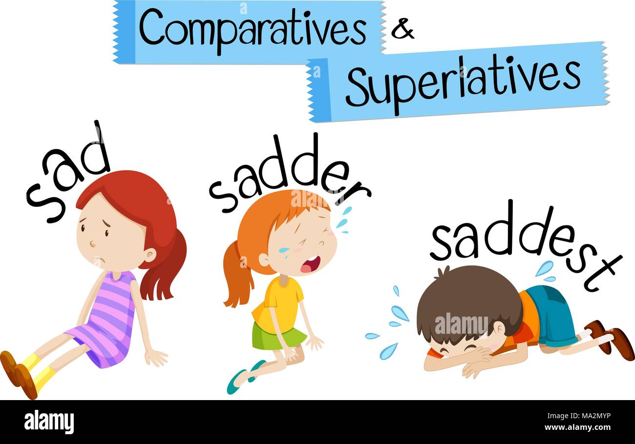 Comparatives and superlatives word for sad illustration Stock Vector ...