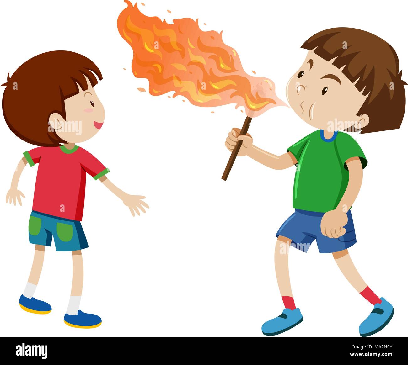 Boys playing with fire illustration Stock Vector Image & Art - Alamy