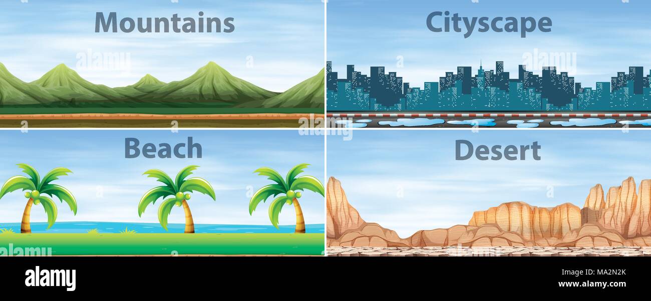 Four background scenes of different places illustration Stock Vector ...