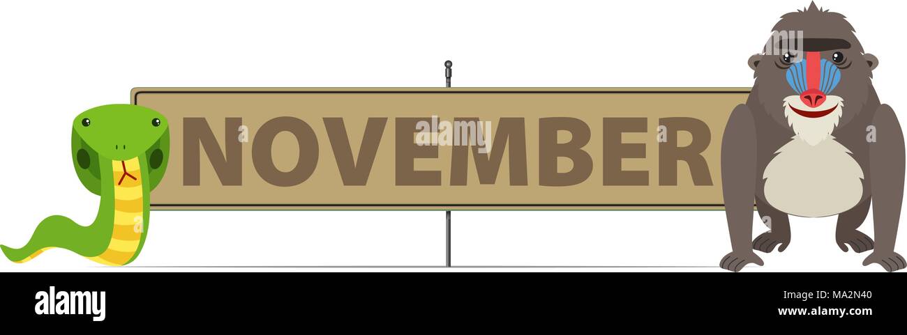 November sign with snake and gorilla illustration Stock Vector Image ...