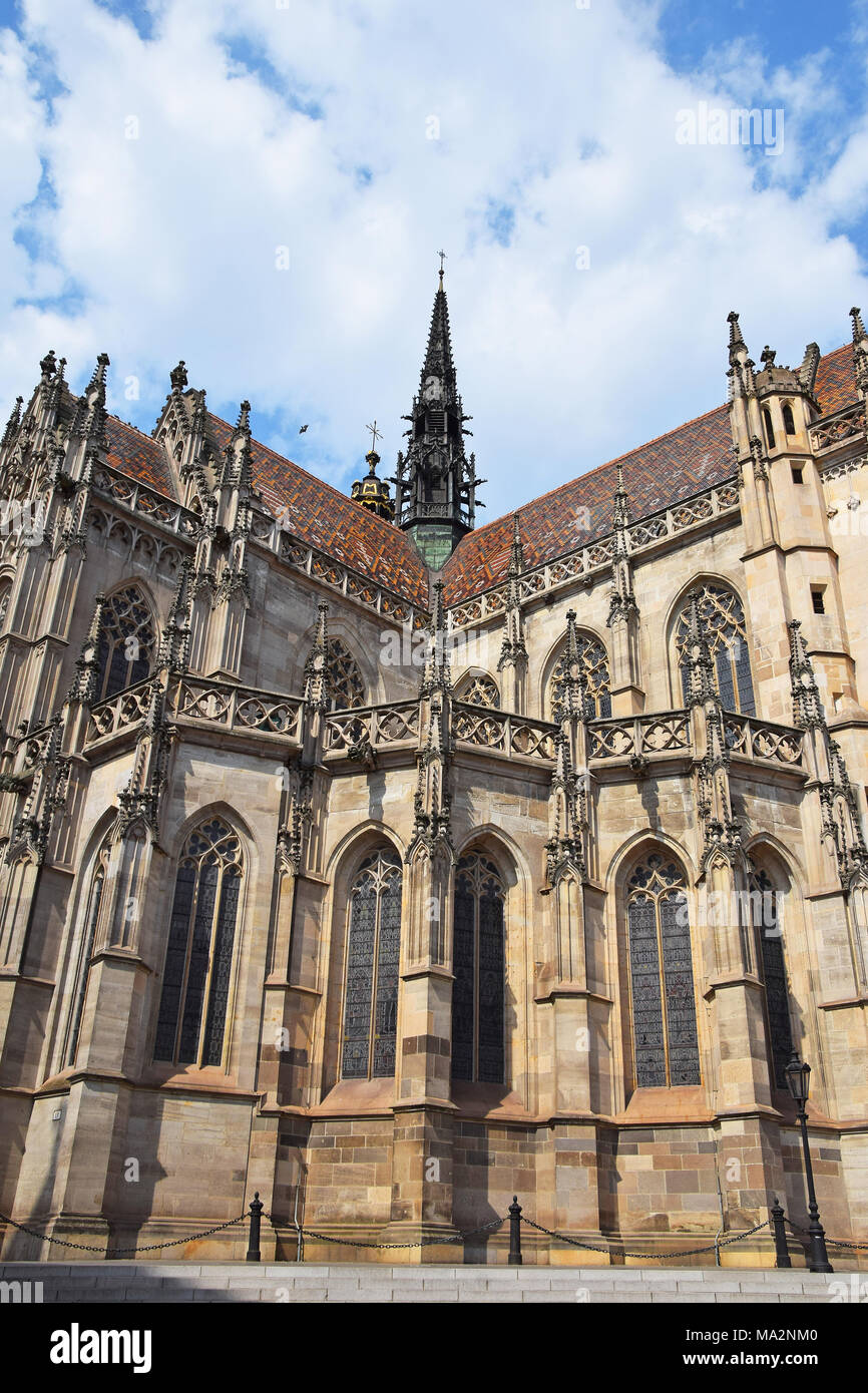 Low angle side view of gothic medieval Cathedral of Saint Elisabeth in ...