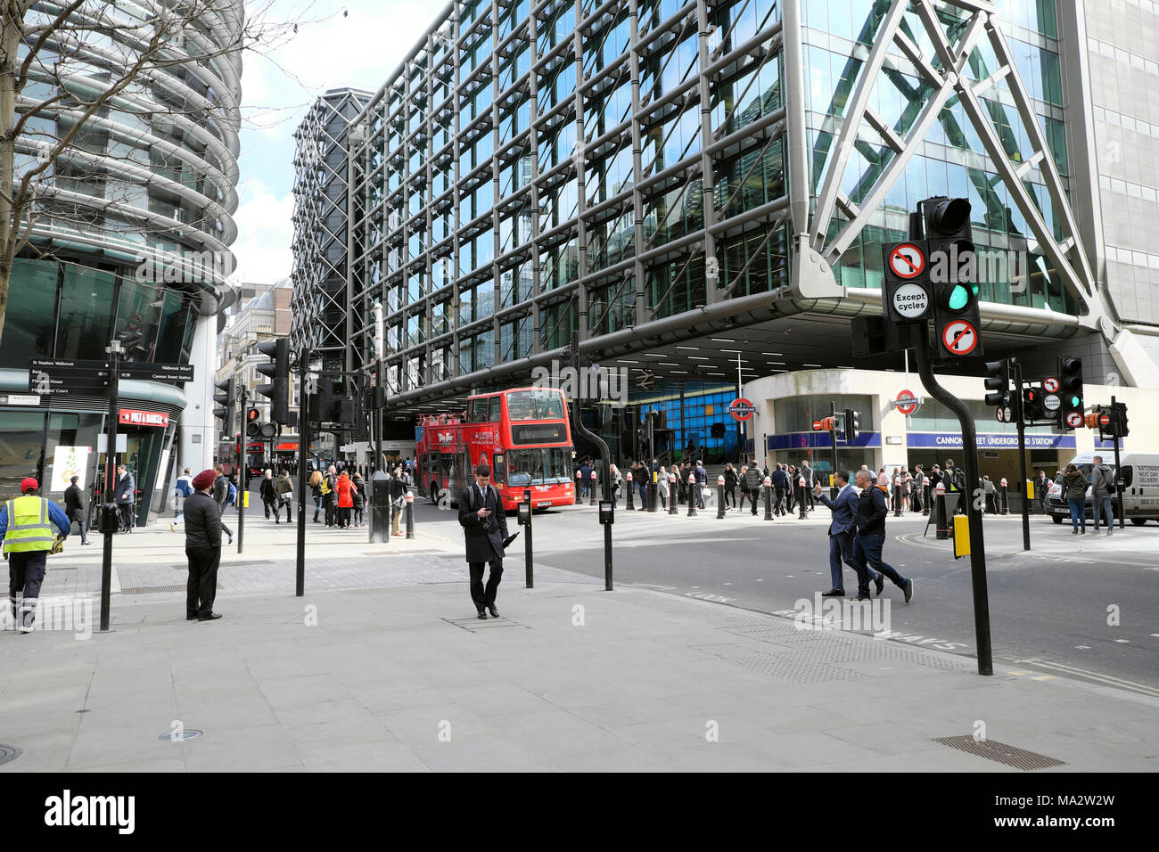 People walking past Walbrook Building and Cannon Street Station outside ...